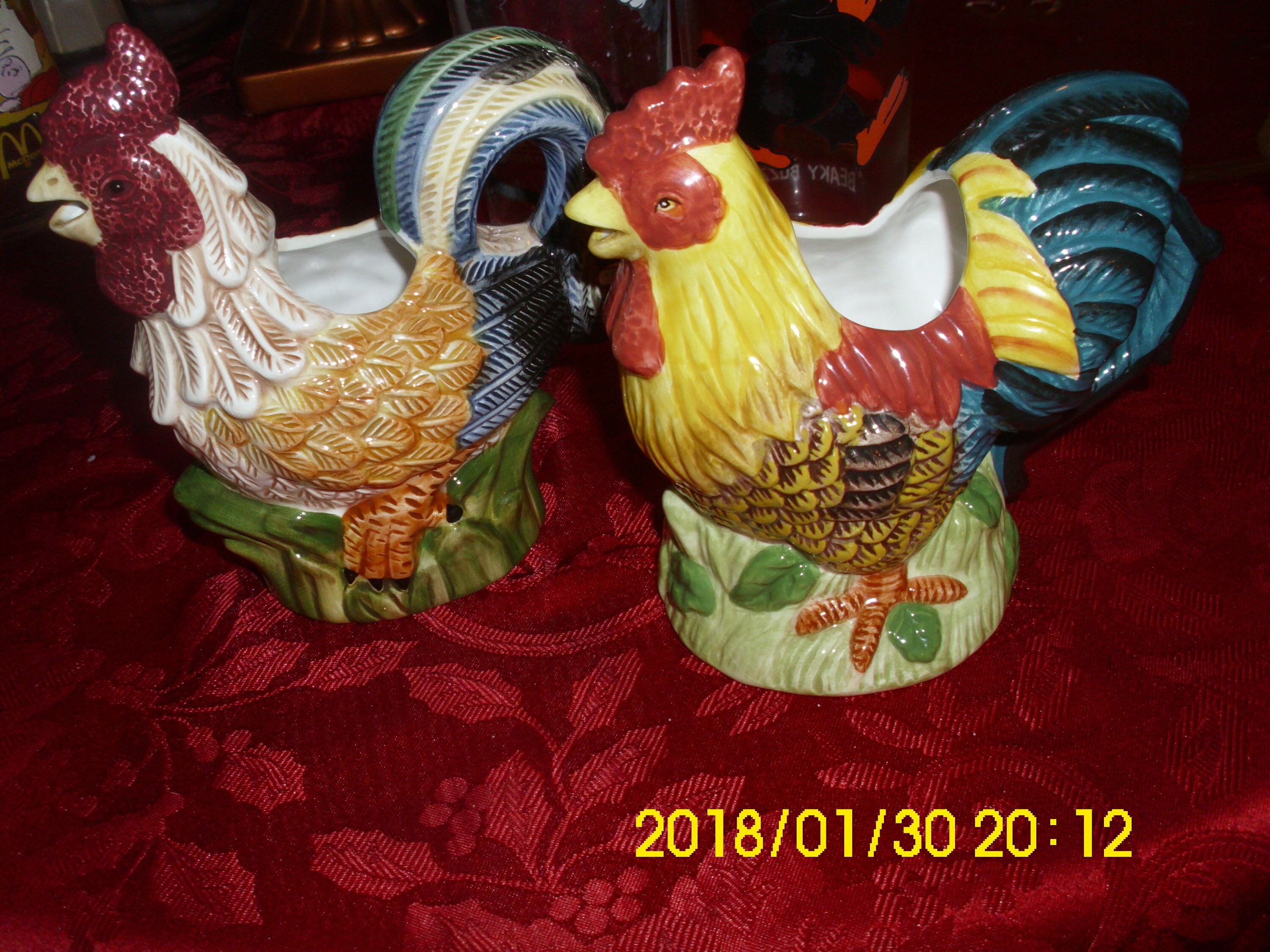Ceramic Roosters 2 Roosters Colorful Kitchen Trinket Holders | Etsy