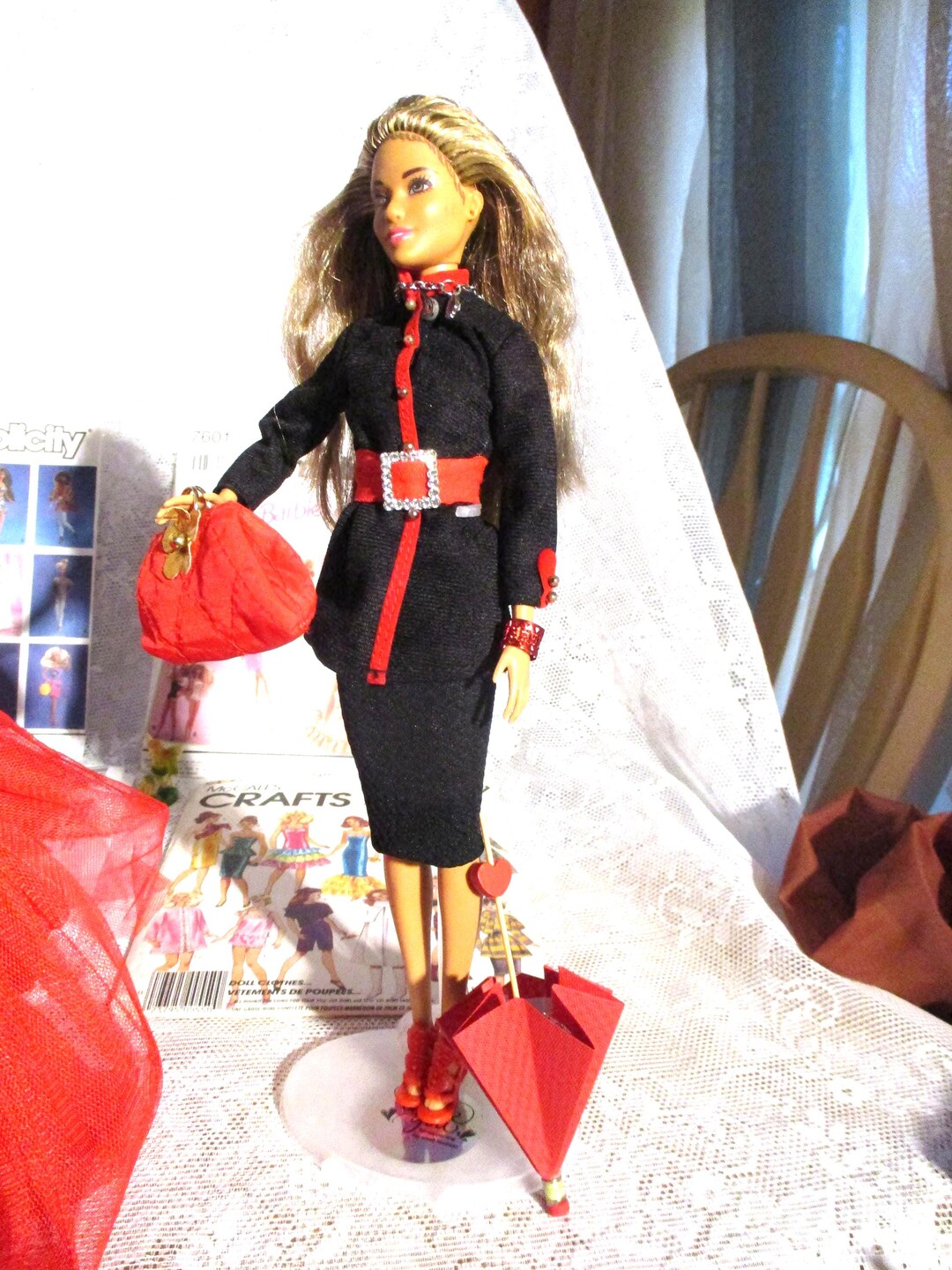 Barbie Doll Darlene Female Hazel Eyes Knit Clothes Crystal Belt Red ...