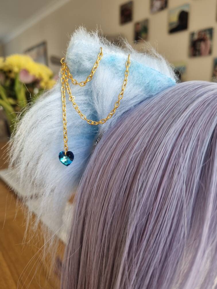 Blue Cat Ear Headband Faux Fur Ears/ Cosplay Ears/ Kawaii/ DDLG ...