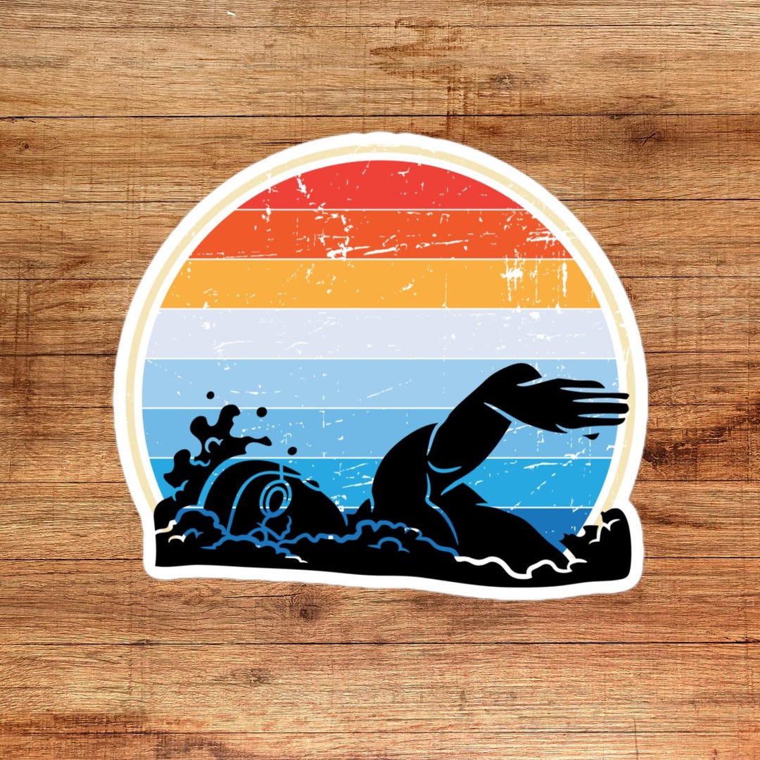 Swimming Sticker, Retro Vinyl Decal: Perfect for Water Bottles, Laptops ...