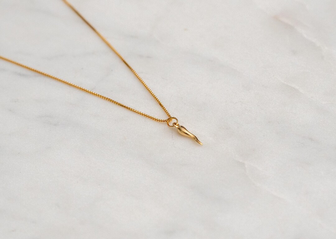 Gold Filled Chilli Pepper Charm Necklace, Gold Italian Horn Necklace ...