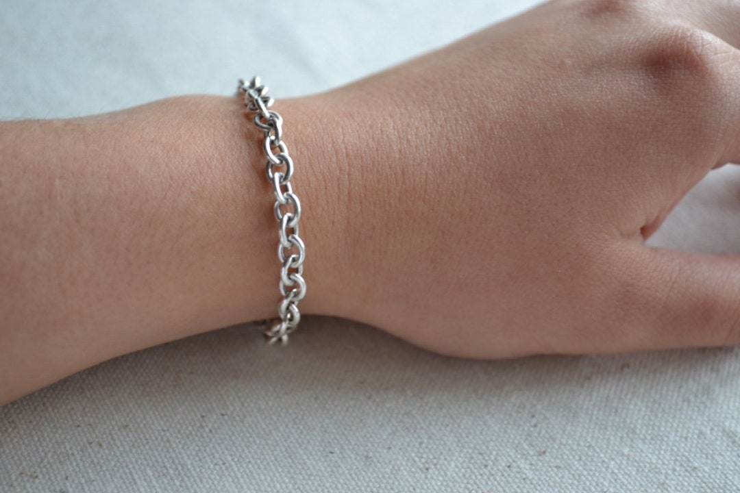 Thick Silver Chain Bracelet, Chunky Silver Chain Bracelet, Lightweight ...