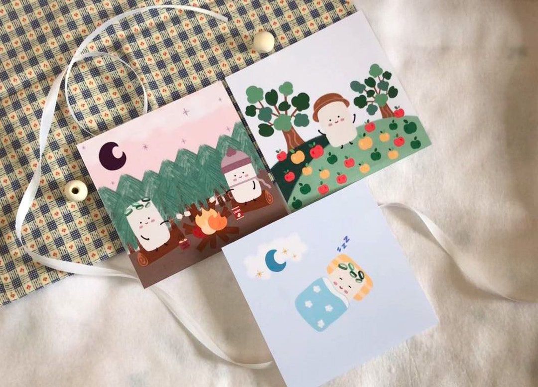 Tofu Art Print | Kinu Tofu, Campfire Art, Apple Picking Art, Sleeping ...