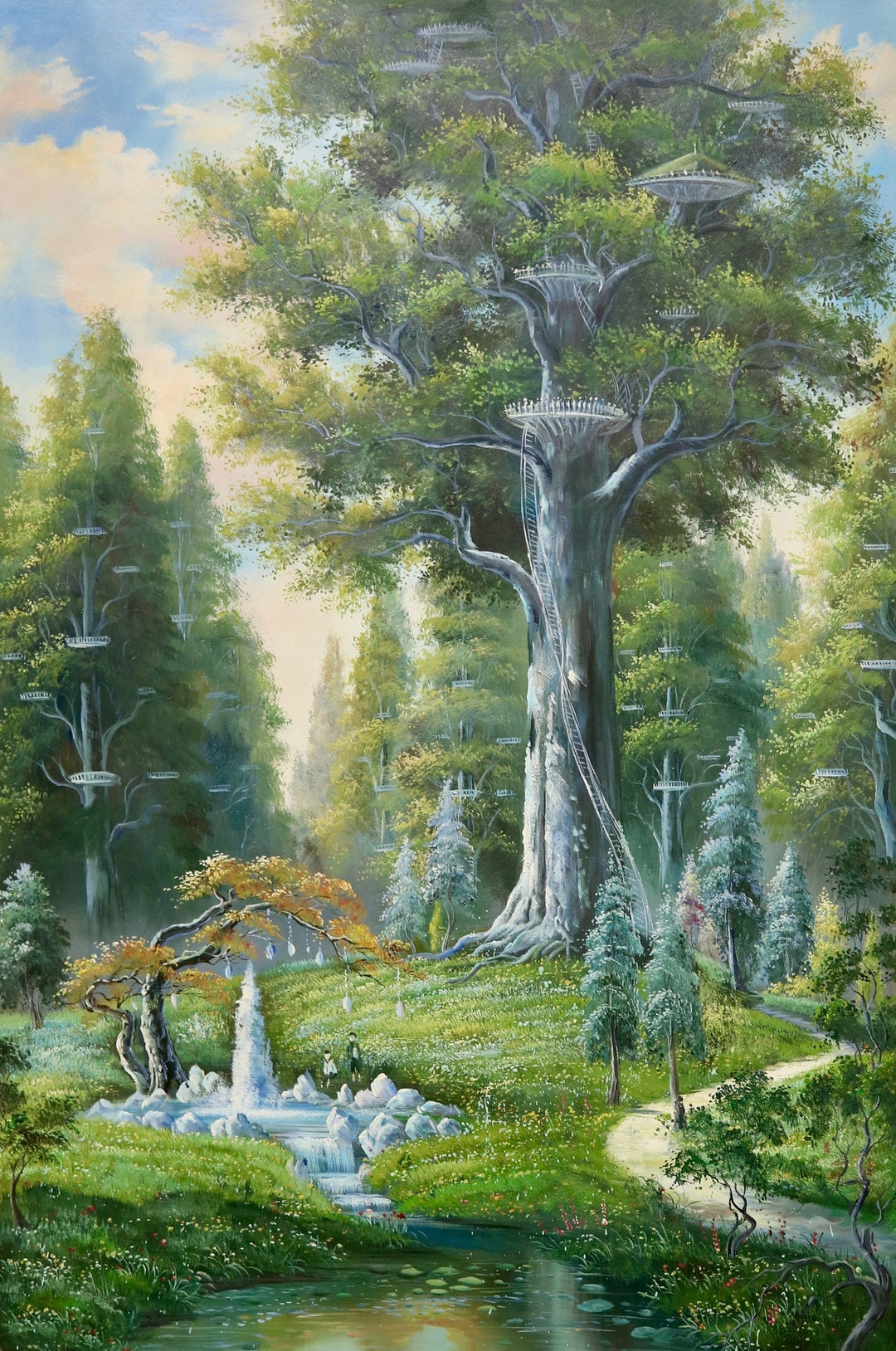Forest, Trees Landscape 24" X 36" Oil Painting on Canvas 100% Hand ...