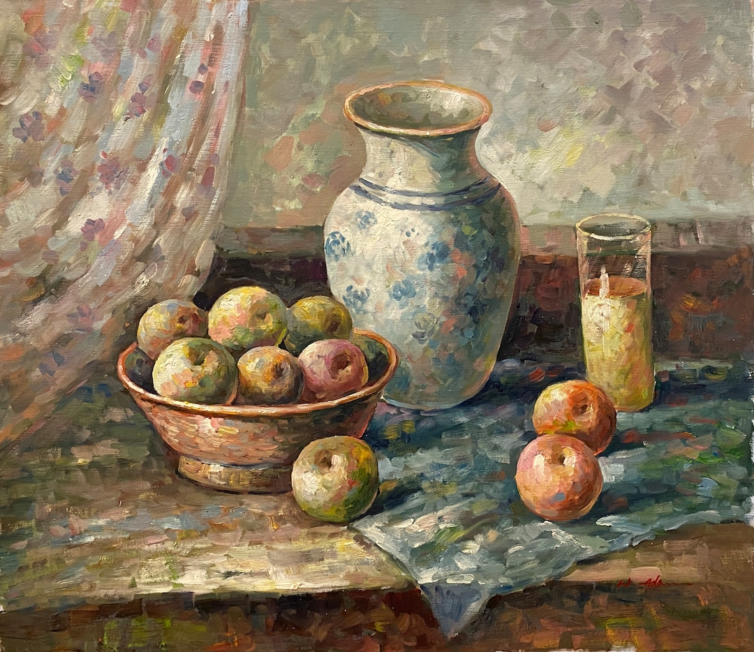 Fruit, Vase Still Life 20"x 24" Oil Painting on Canvas 100% Hand ...