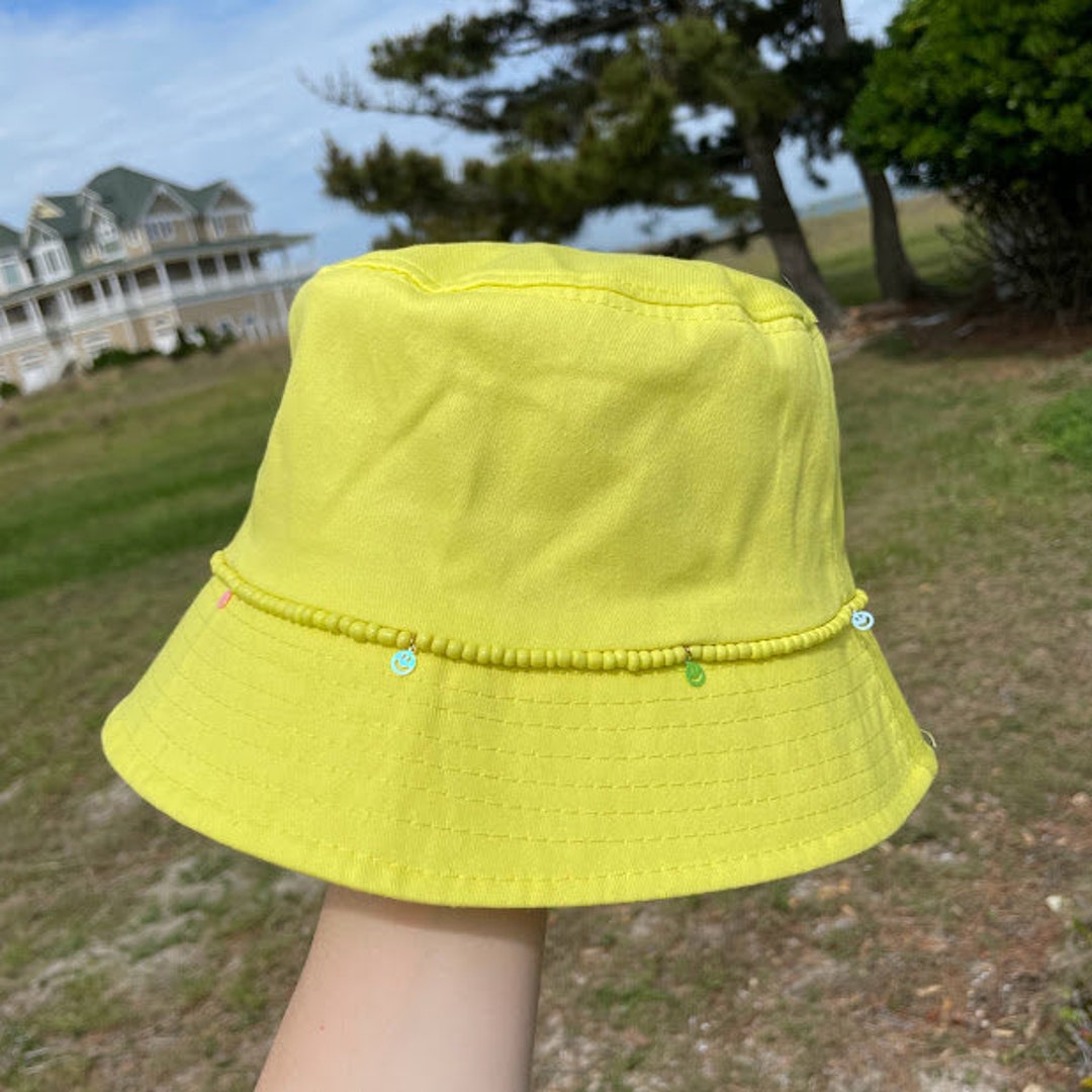 Multicolored Beaded Summer Bucket Hats Lightweight Trendy Neon Yellow ...