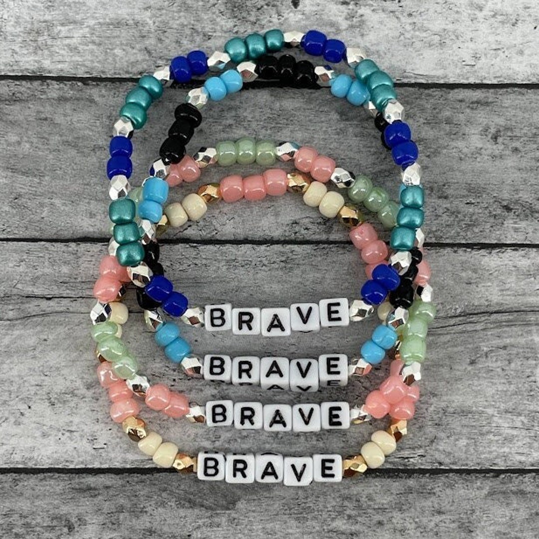 Brave Beaded Elastic Stretch Word Bracelet | Be Brave | Stackable ...