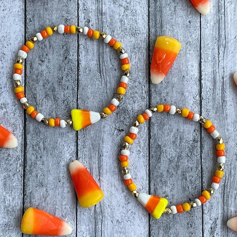 Candy Corn Beaded Elastic Stretch Bracelet Halloween - Etsy