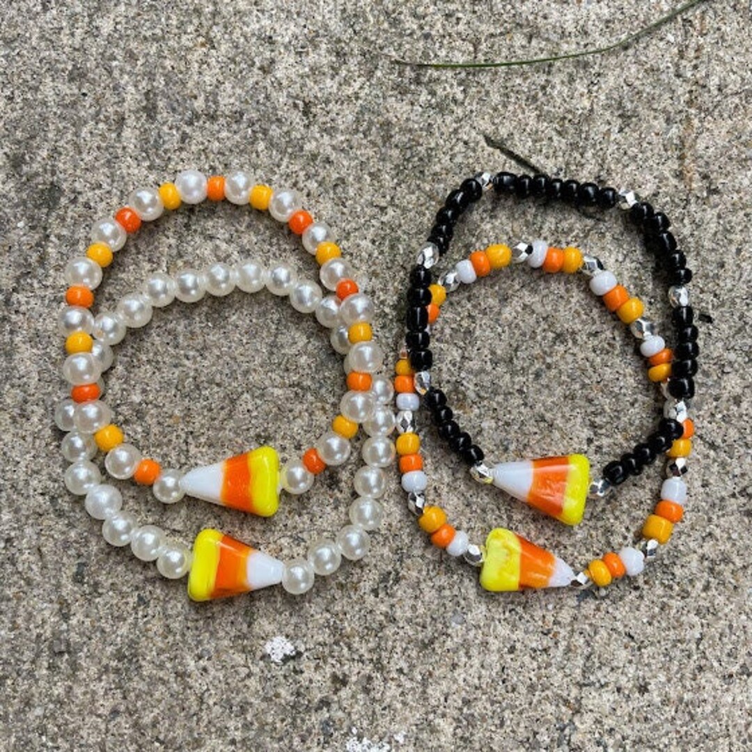 Candy Corn Beaded Elastic Stretch Bracelet | Halloween Bracelet ...
