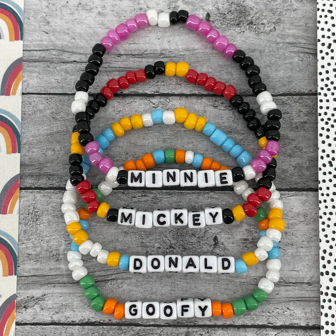 Disney Inspired Elastic Stretch Beaded Word Bracelet | Mickey Minnie ...