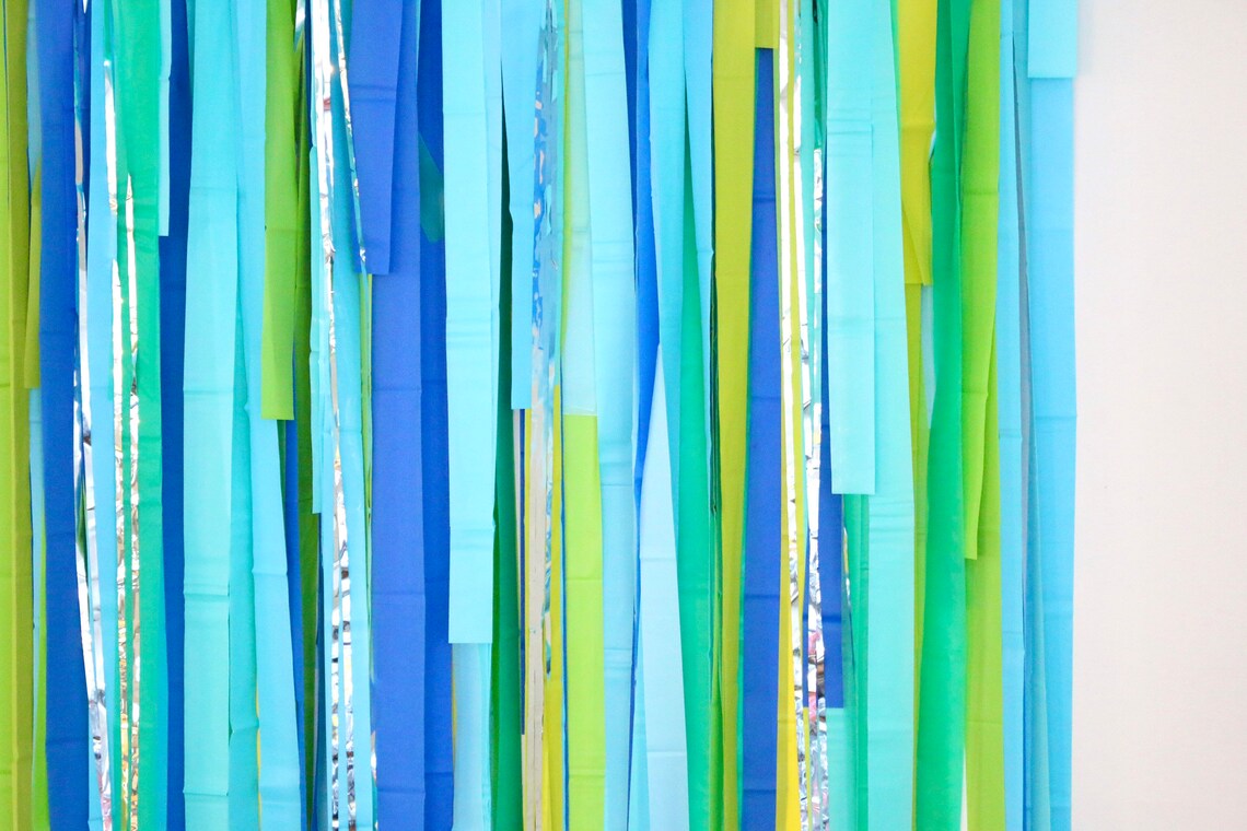 Streamer Backdrop Fringe Backdrop Blue and Green Party | Etsy