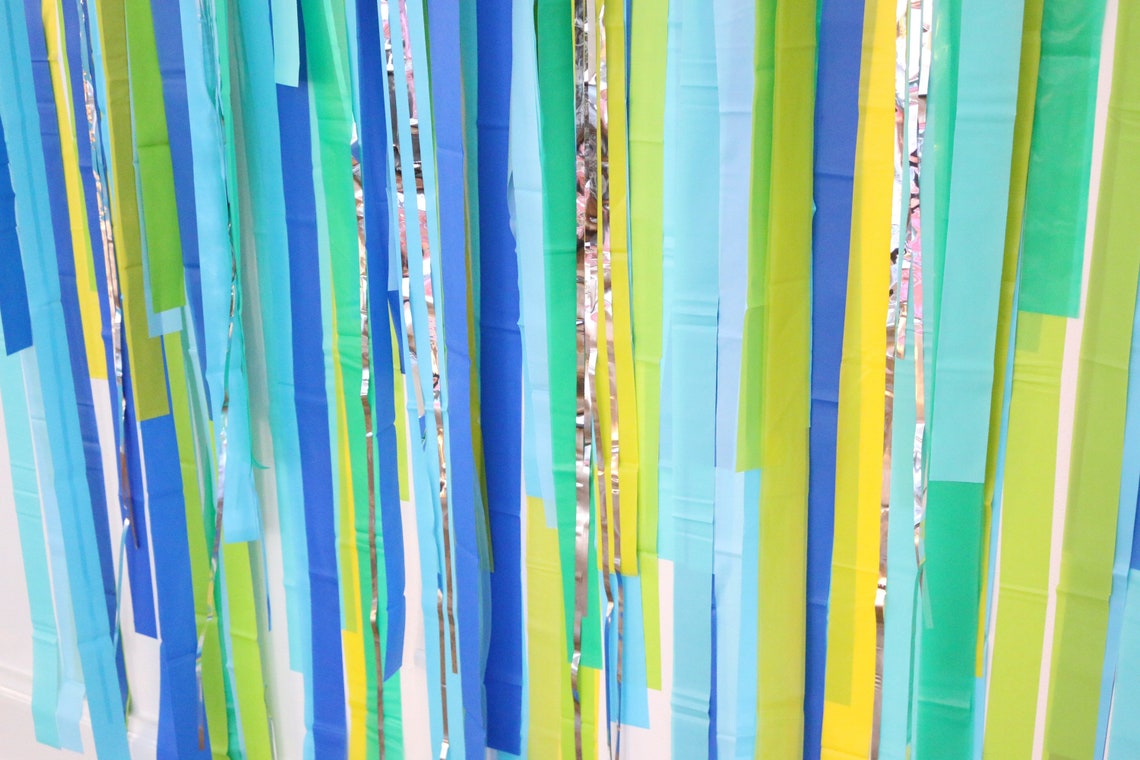 Streamer Backdrop Fringe Backdrop Blue and Green Party | Etsy
