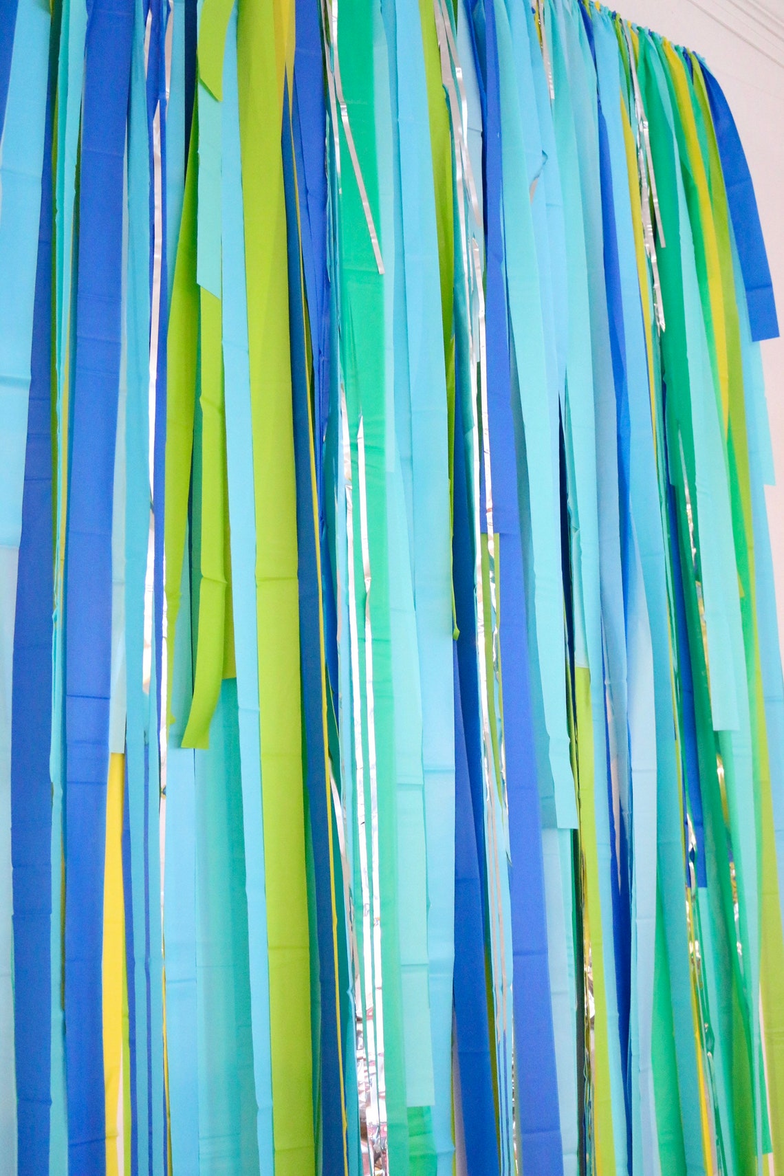 Streamer Backdrop Fringe Backdrop Blue and Green Party | Etsy
