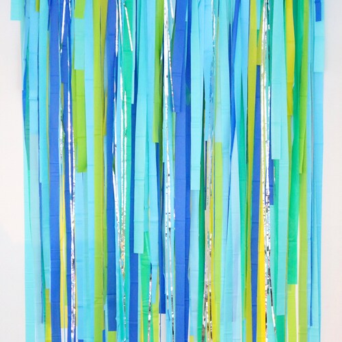 Streamer Backdrop Fringe Backdrop Blue and Green Party - Etsy