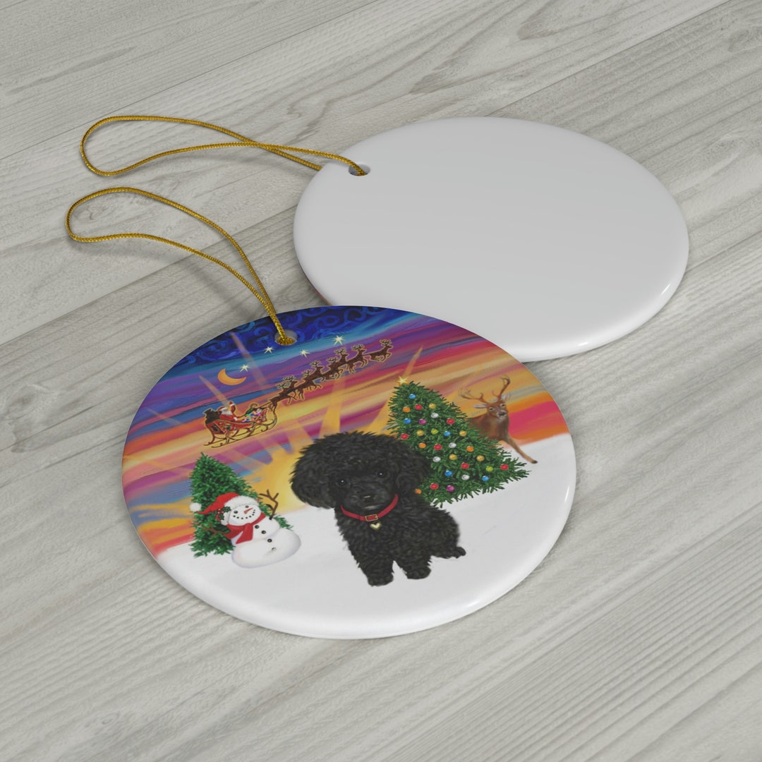 Black Toy Poodle in "santa's Sunset Take Off" Keepsake SINGLE Sided ...