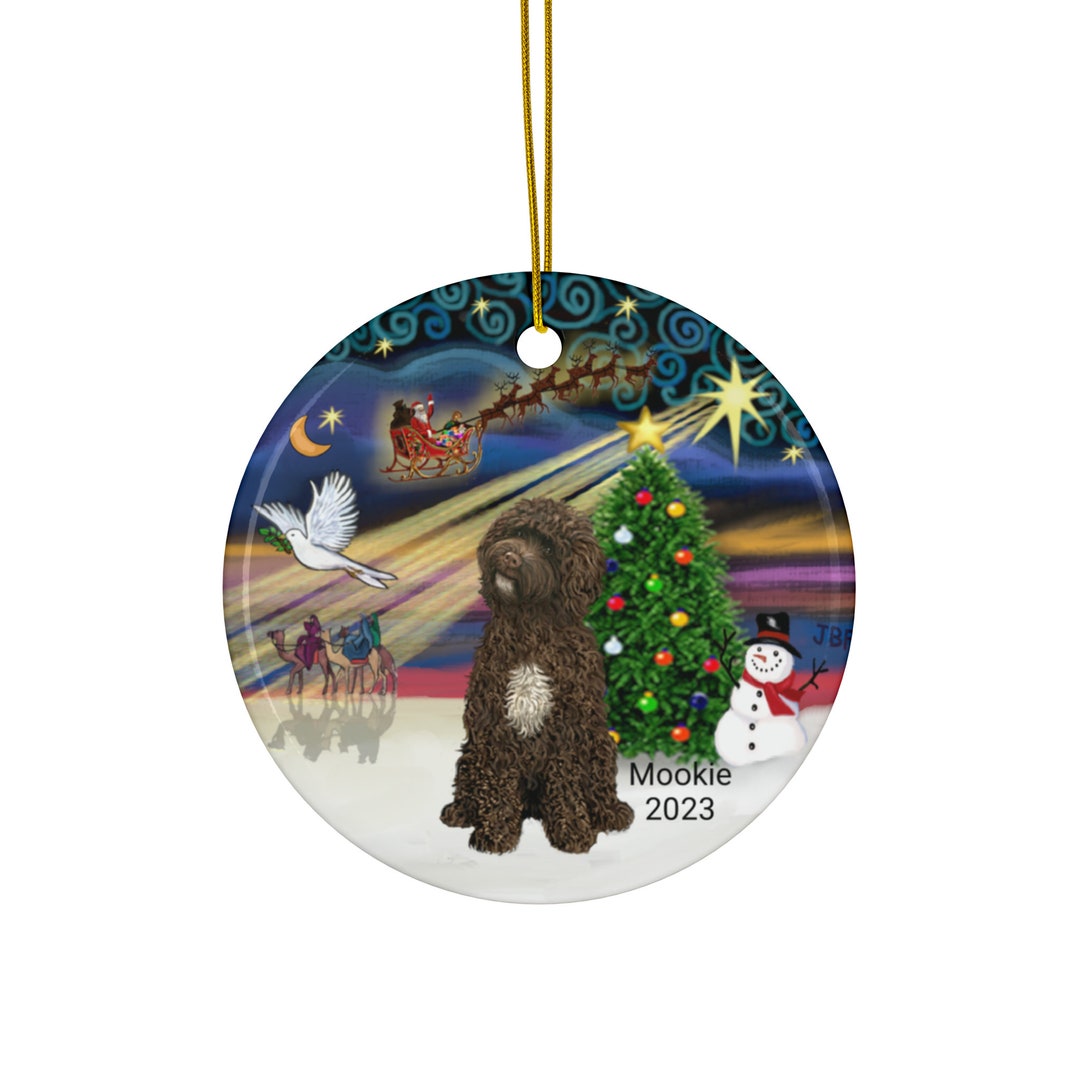 Personalized: mookie Portuguese Water Dog brown/white Bib in christmas ...