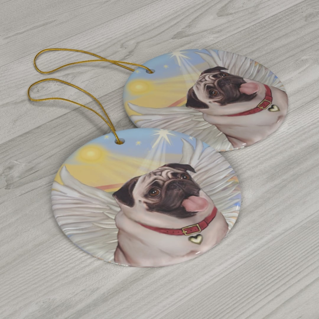 Pug Angel in Heaven's Clouds Rainbow Bridge Heirloom SINGLE Sided ...