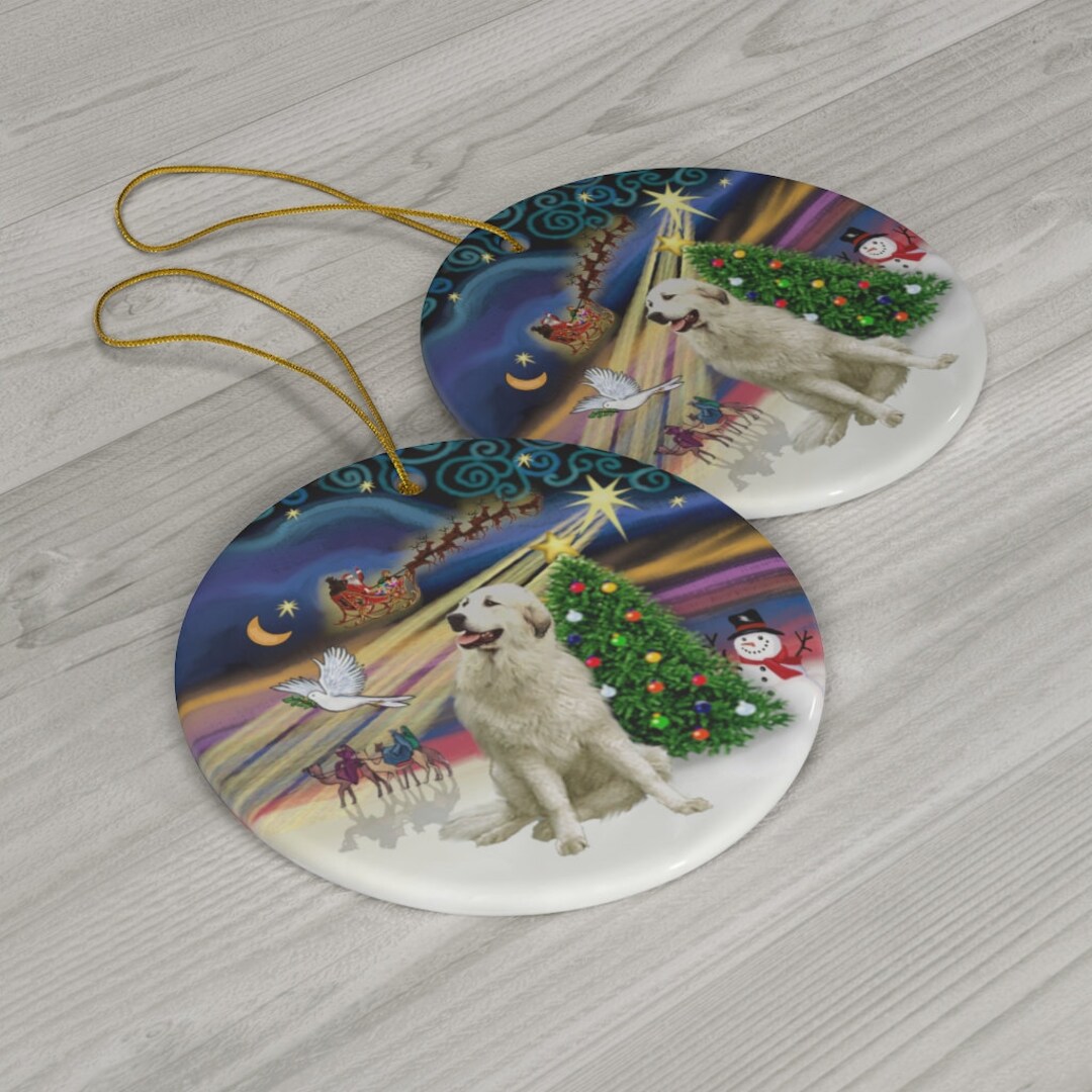 Great Pyrenees in "christmas Magic" Keepsake SINGLE Sided Ceramic ...