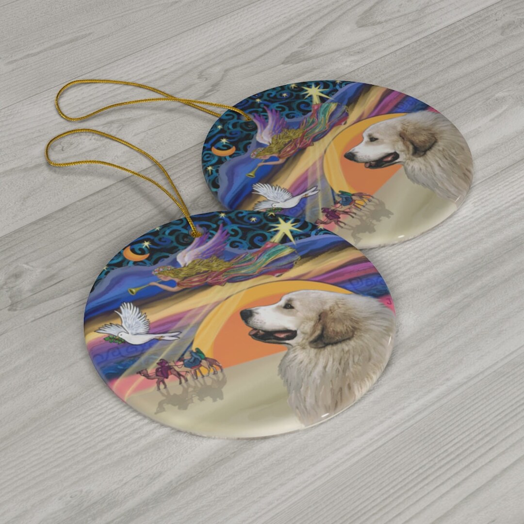 Great Pyrenees in "christmas Angel" Keepsake SINGLE Sided Ceramic ...