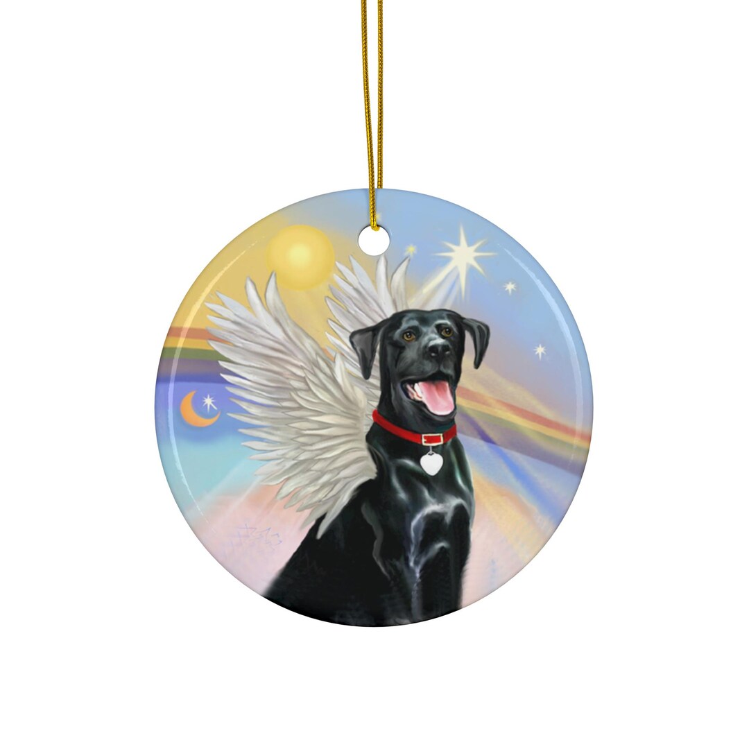 Black Labrador Angel in Heaven Unique Memorial Rainbow Bridge Ceramic ...