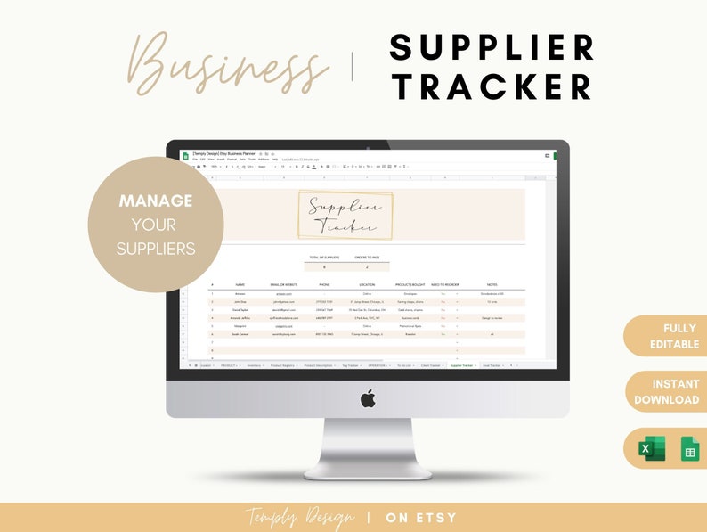 Business Supplier Tracker, Digital Excel Planner, Vendor and Provider ...