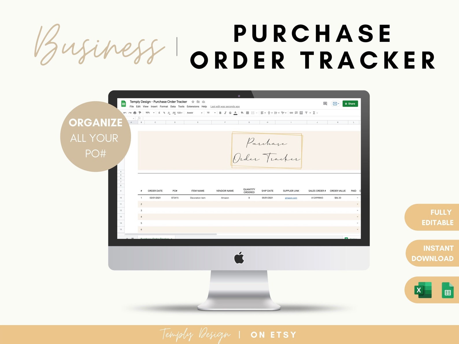 Purchase Order Tracker, Excel Business Planners, Inventory Spreadsheets ...