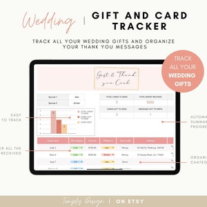 Wedding Gift and Thank You Card Tracker, Wedding Registry, DIY Wedding ...