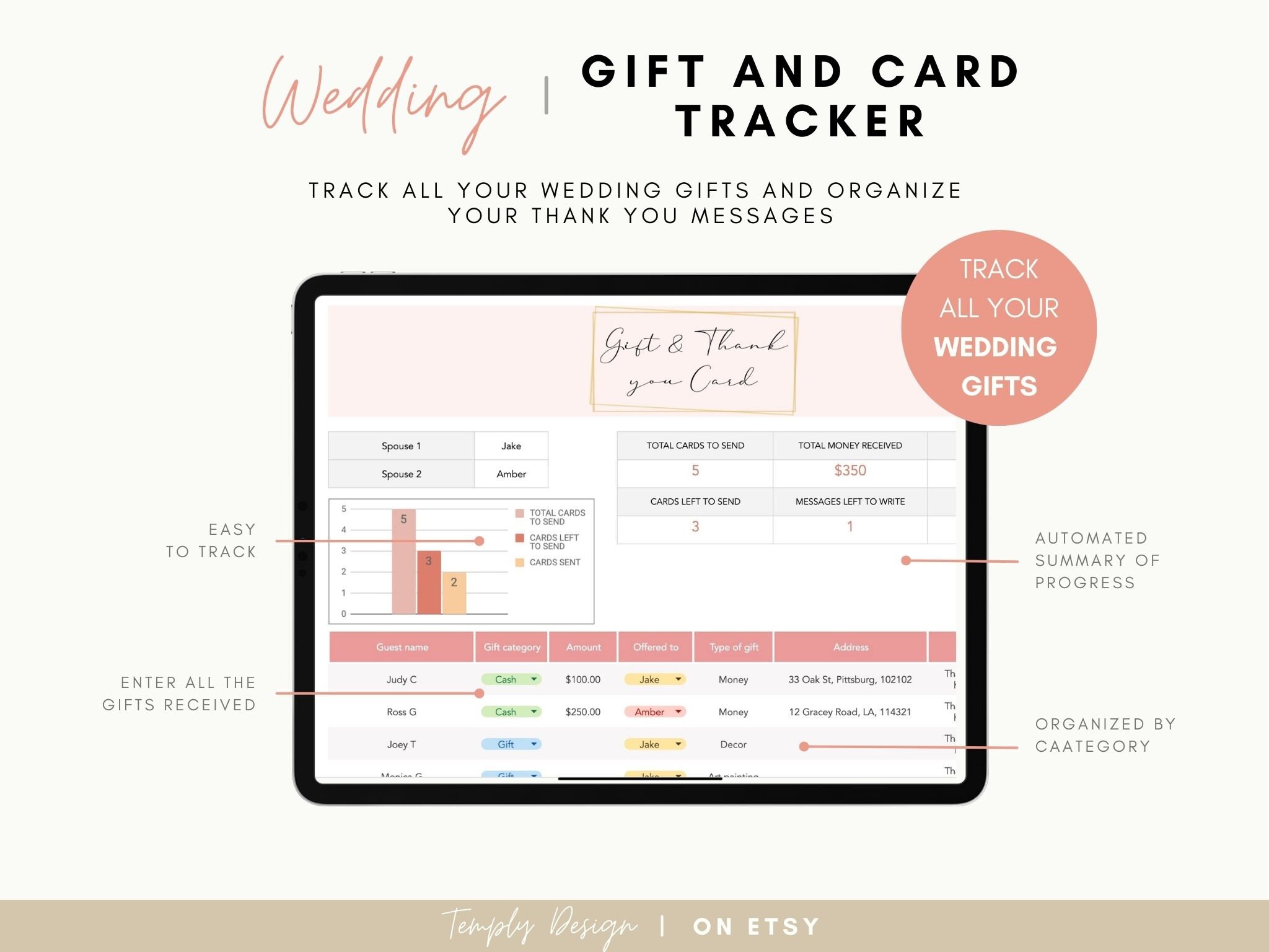 Wedding Gift and Thank You Card Tracker, Wedding Registry, DIY Wedding ...