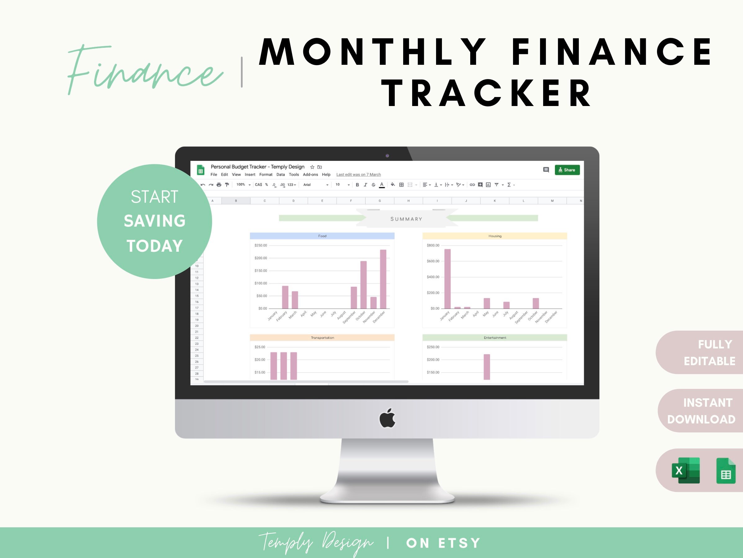 Monthly Finance Tracker Expense Organizer Finance Tracker | Etsy
