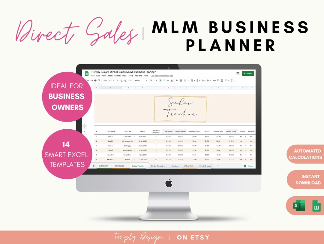 Direct Sales MLM Business Planner, 2026 Excel Digital Finances and ...