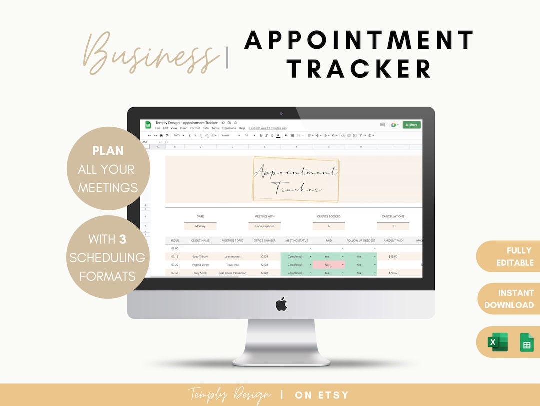 Appointment Tracker, Business RDV and Client Meetings Scheduler, Excel ...