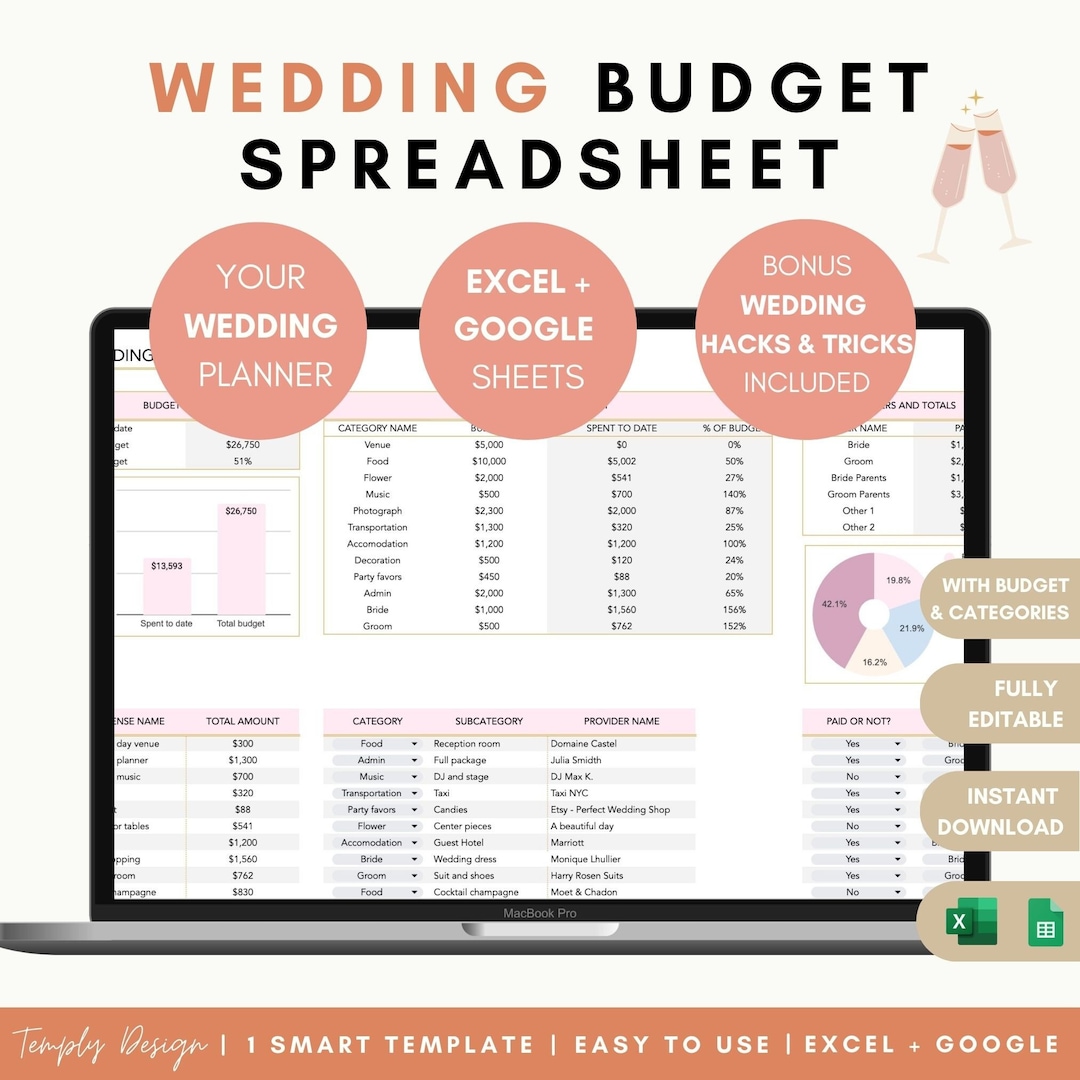 Wedding Budget Spreadsheets, Wedding Planner in Excel and Google Sheets ...