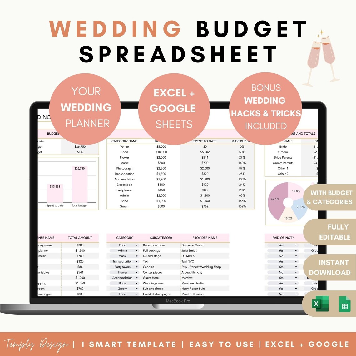 Wedding Budget Spreadsheets, Wedding Planner in Excel and Google Sheets ...