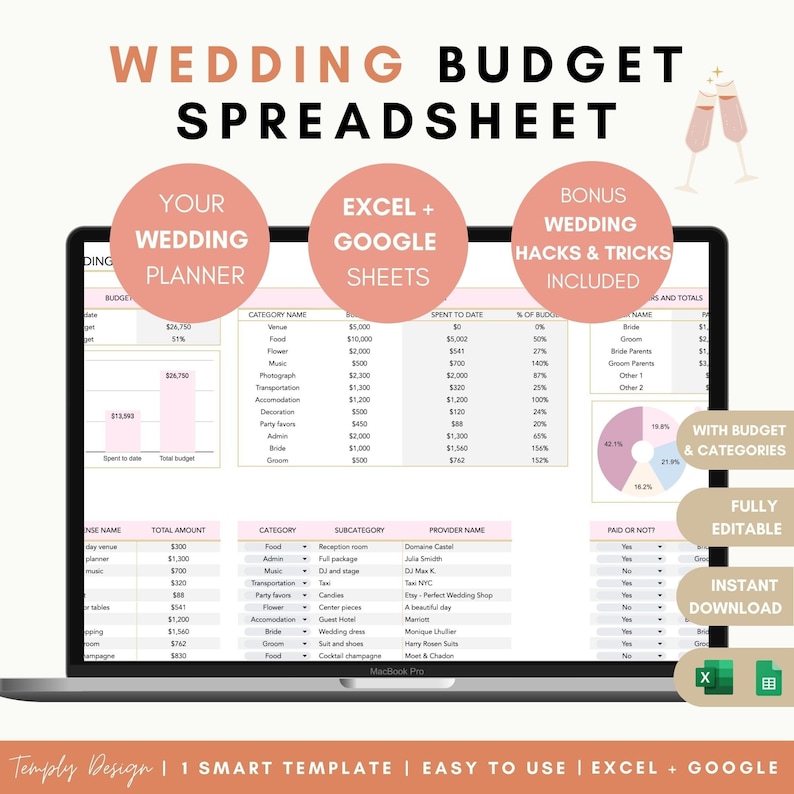 Wedding Budget Spreadsheets, Wedding Planner in Excel and Google Sheets ...