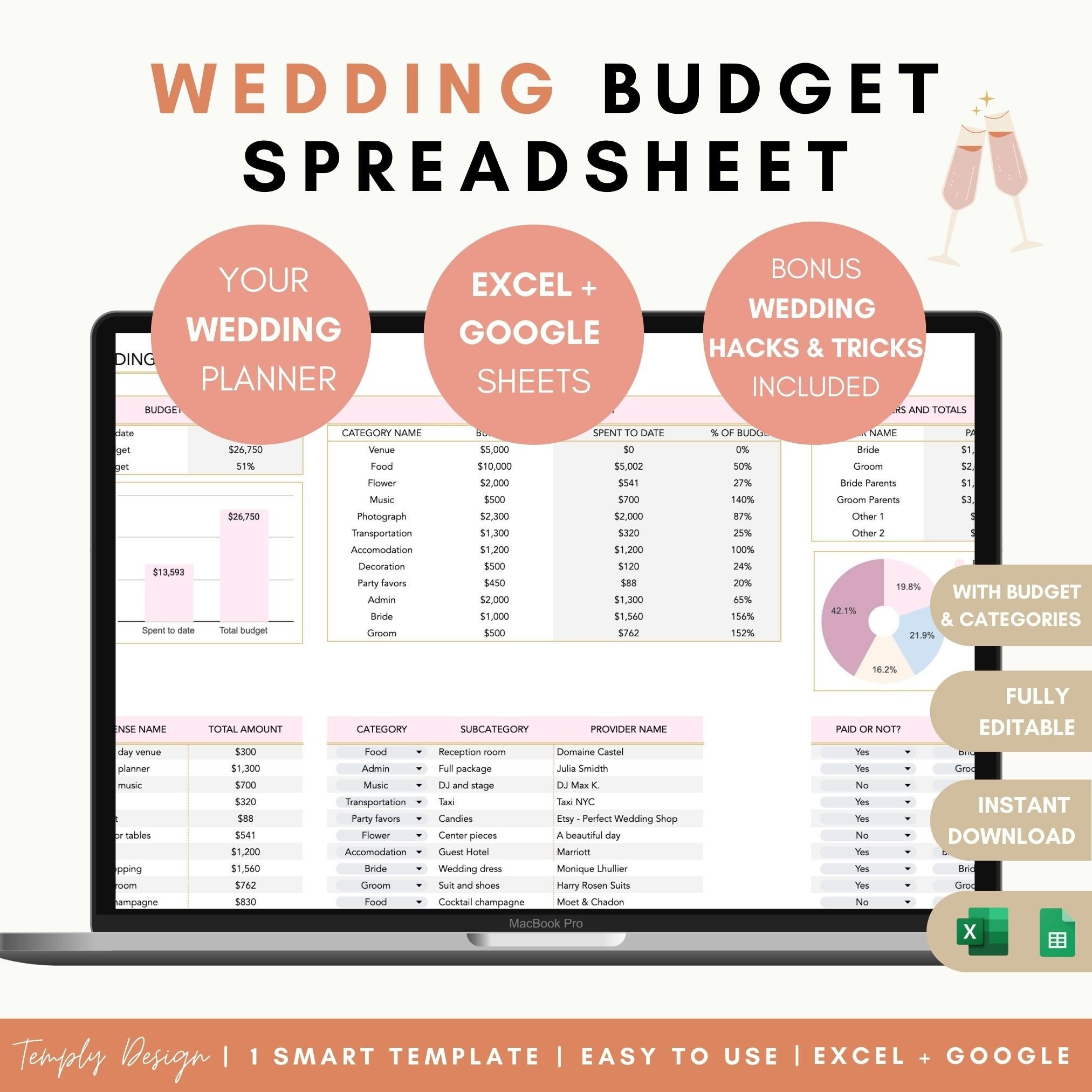 Wedding Budget Spreadsheets, Wedding Planner in Excel and Google Sheets ...