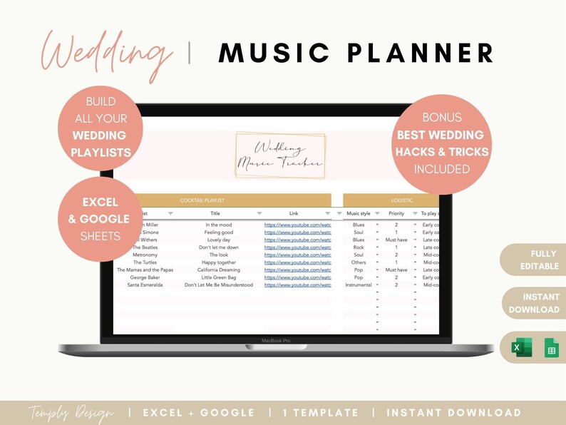 Wedding Music Planner Wedding Playlist Tracker Excel and - Etsy