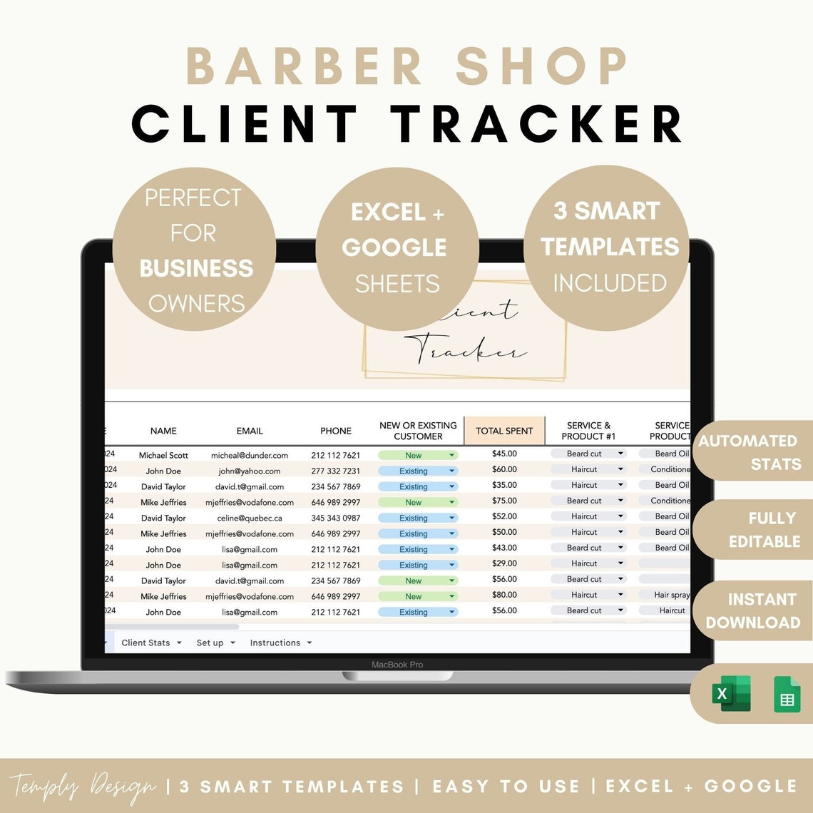 Barber Shop Client Tracker Template, Excel & Google Sheet, Client ...