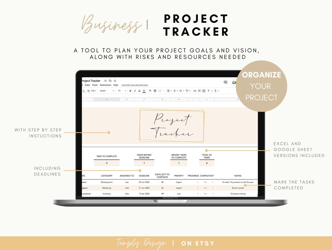 Project Tracker Template, Excel and Google Spreadsheet, Project ...