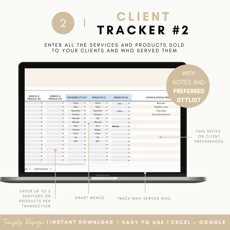 Hair Salon Client Tracker Template, Excel & Google Spreadsheets, Client ...