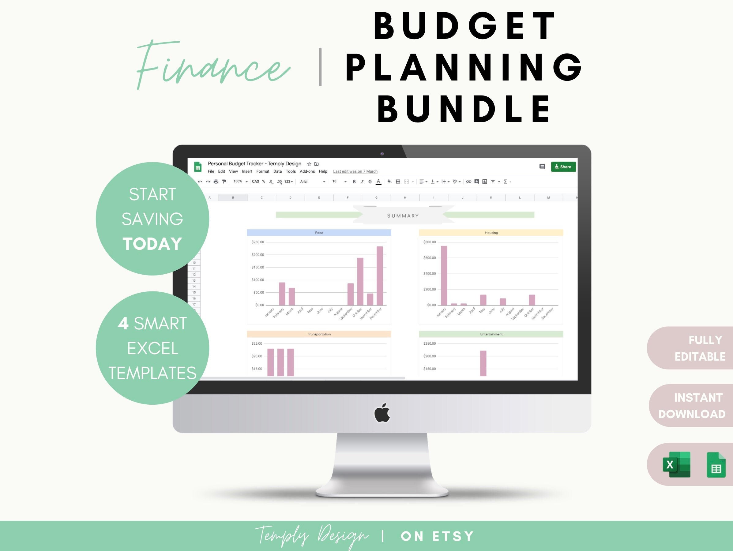 Finance and Budget Planning Bundle Excel and Google - Etsy