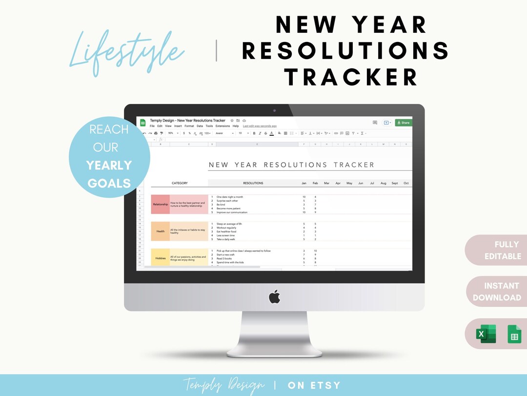 New Year Resolutions Tracker, 2025 Personal Goals Planner, Objective Organizer, Resolutions ...
