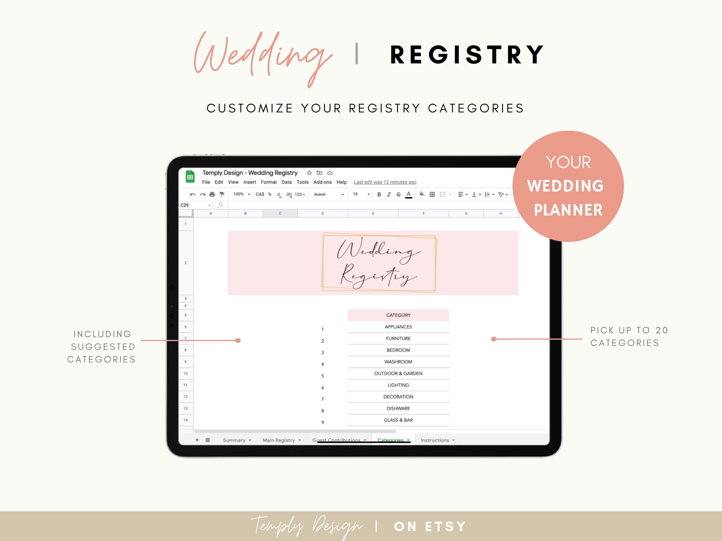 Wedding Registry List, Excel Planner, Guest Contribution Tracker ...