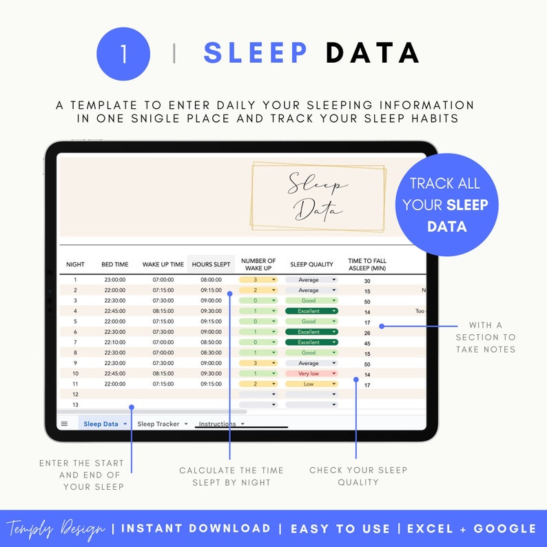 Ultimate Sleep Log Tracker, Google Sheet + Excel Spreadsheet, Template ...