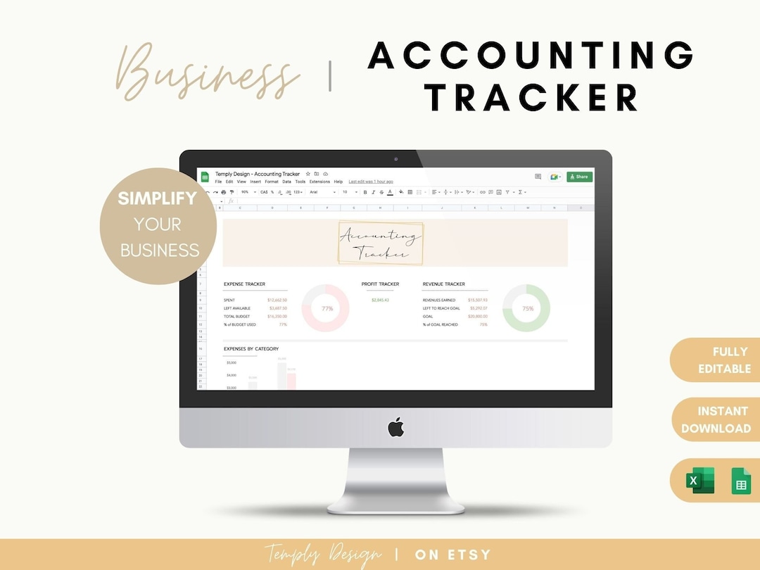 Accounting Tracker Spreadsheet, Excel and Google Sheets, Bookkeeping ...