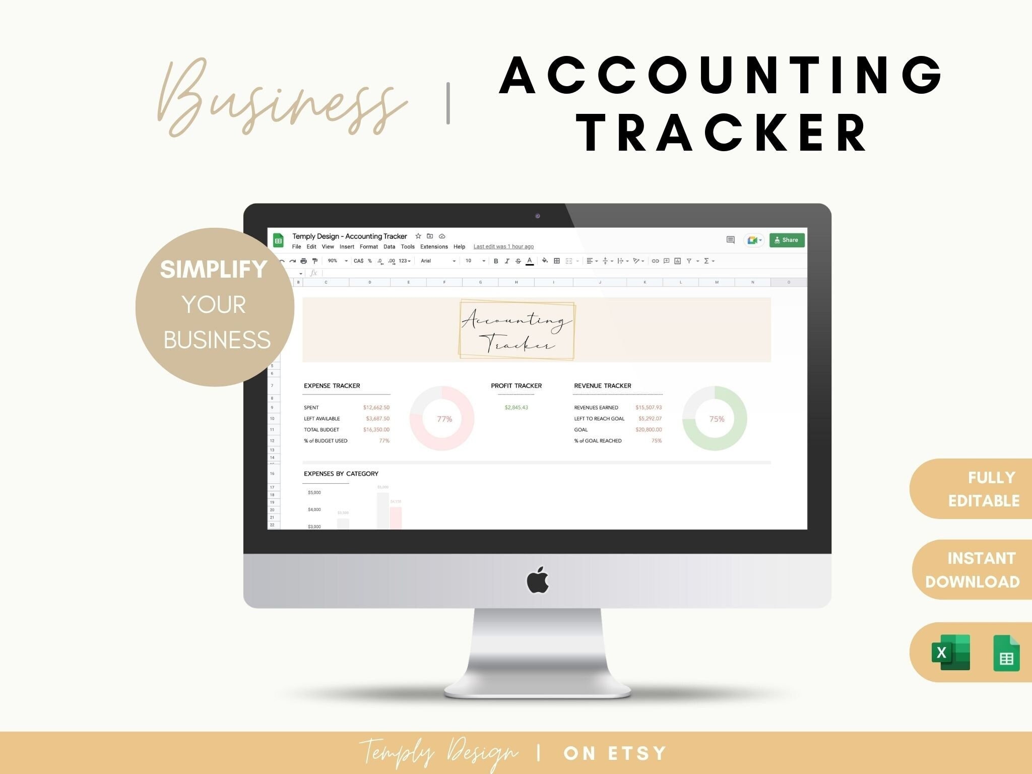 Accounting Tracker Spreadsheet, Excel and Google Sheets, Bookkeeping ...
