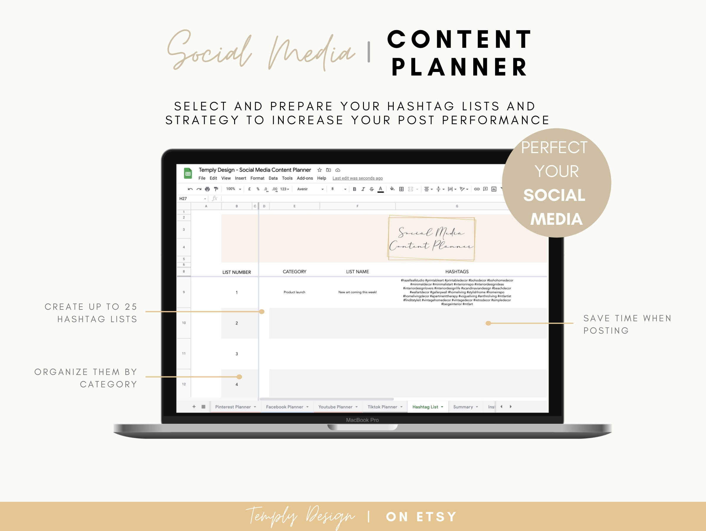 Social Media Content Planner, Excel and Google Spreadsheets, Instagram ...