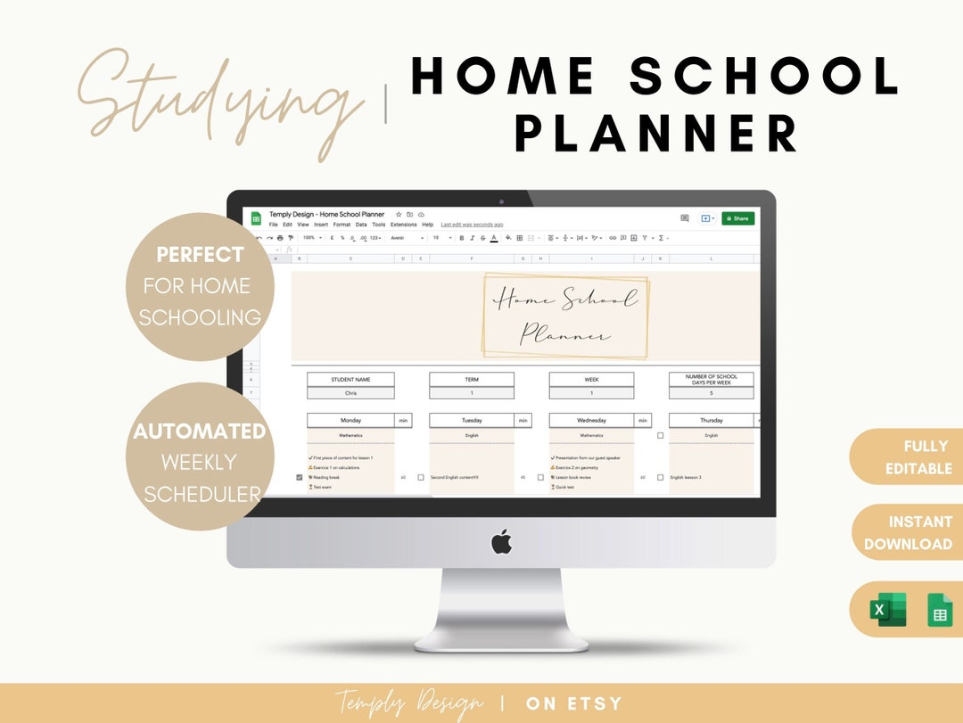 Home School Planner Spreadsheet, Homeschooling Tracker and Weekly ...