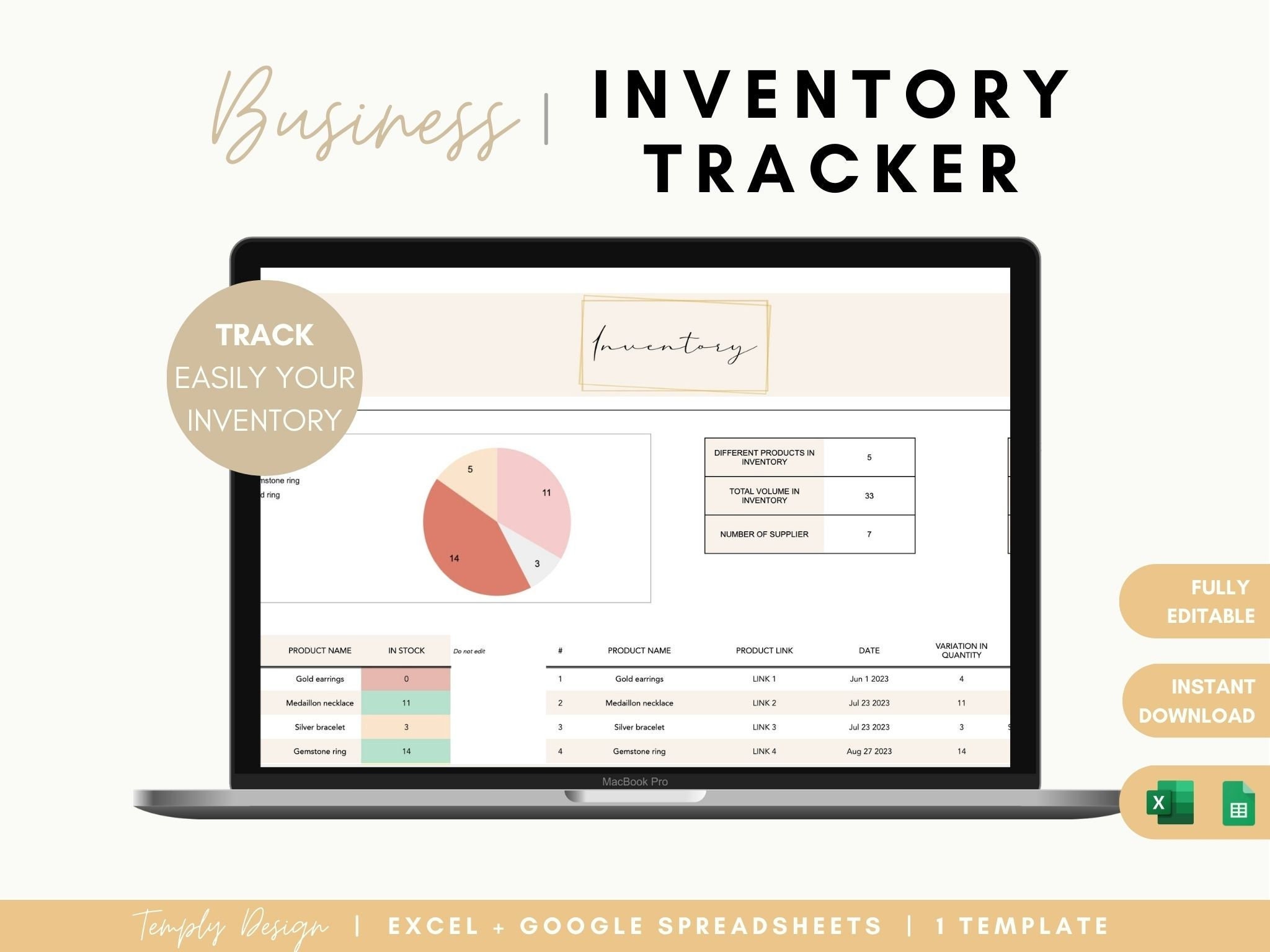 Business Inventory Tracker, Excel and Google Spreadsheets Template ...
