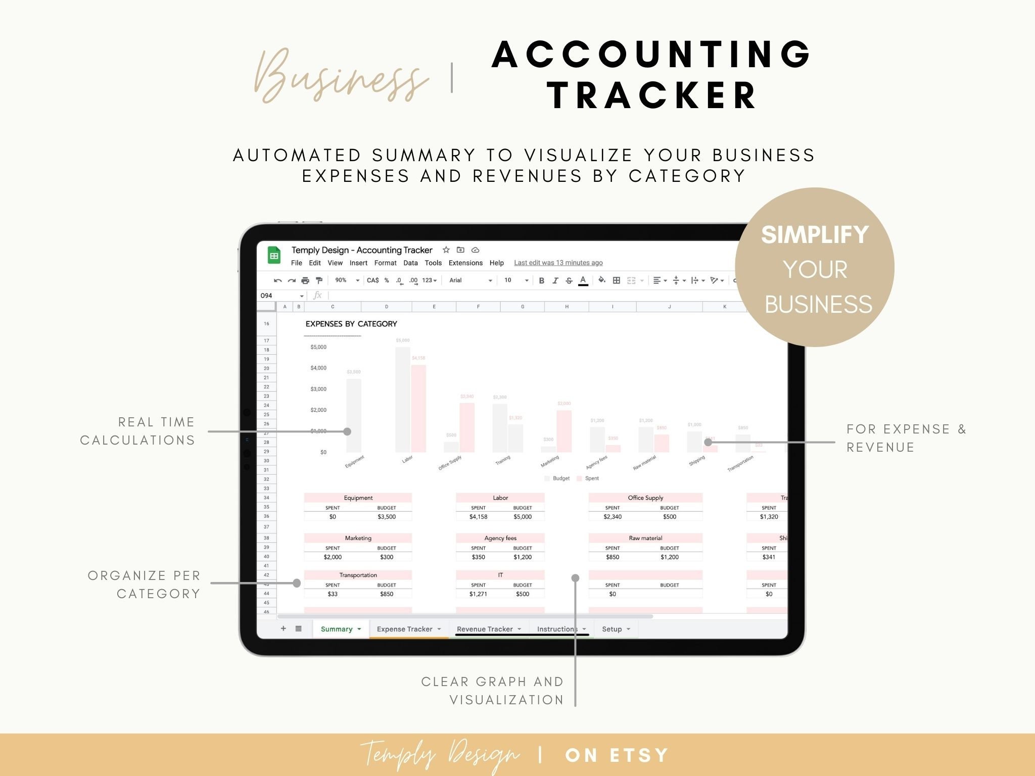 Accounting Tracker Spreadsheet, Excel and Google Sheets, Bookkeeping ...