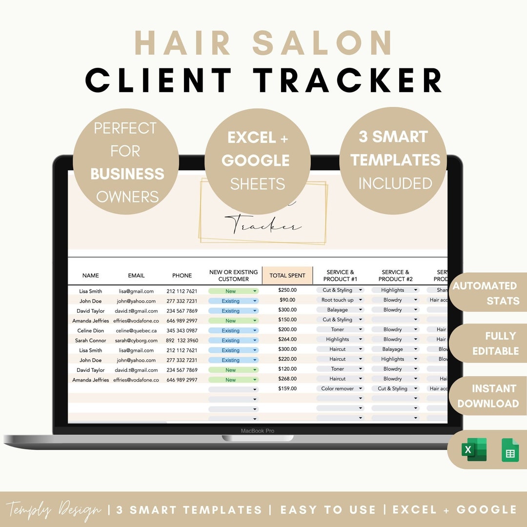Hair Salon Client Tracker Template, Excel & Google Sheet, Client ...